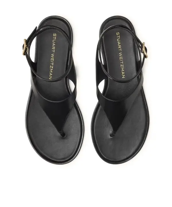 STUART WEITZMAN Marley Flat Thong Sandal With Adjustable Ankle Strap - Black