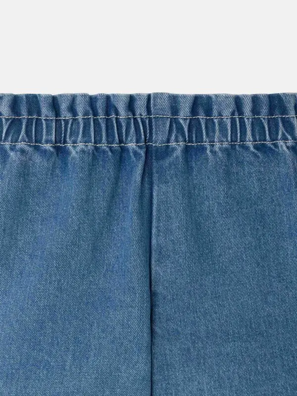 Bonpoint Elasticated Waist Denim Shorts With Cherry Embroidery