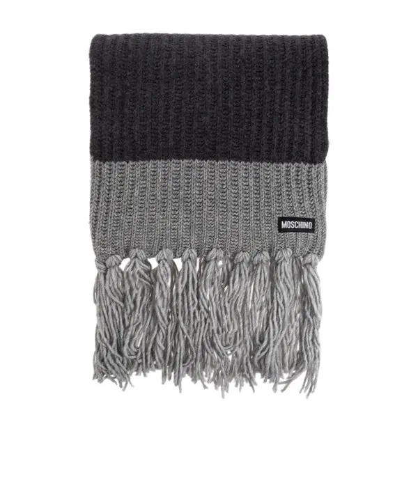 Moschino Label Fringed Scarf - Gray