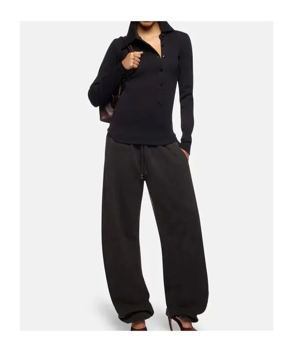 Attico Long-sleeved Ribbed Polo Top - Black