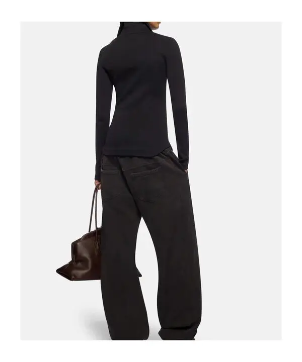 Attico Long-sleeved Ribbed Polo Top - Black