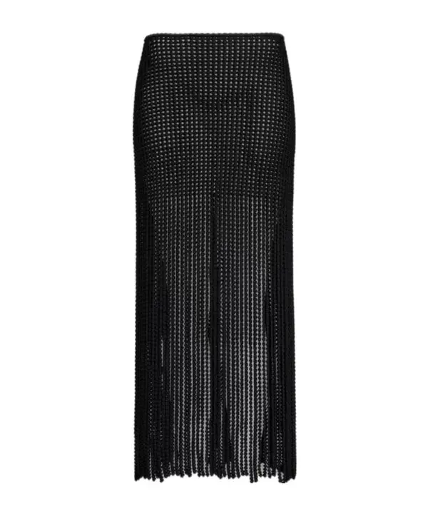 Alaïa Fringe Column Knitted Skirt - Black