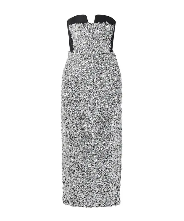 Carolina Herrera Strapless Embellished Grosgrain Satin Dress