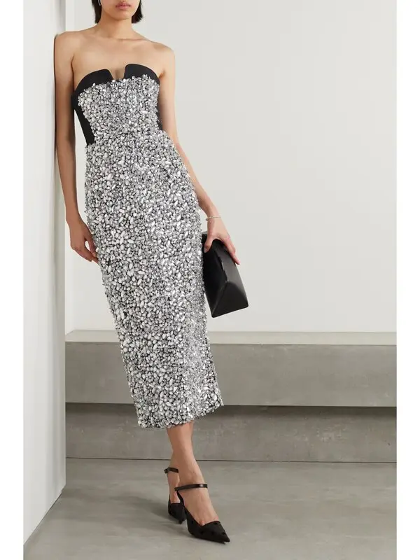 Carolina Herrera Strapless Embellished Grosgrain Satin Dress