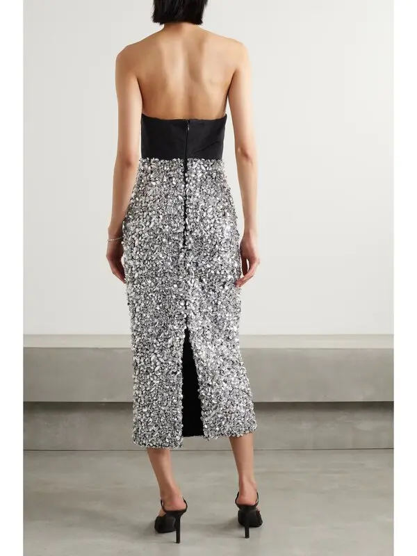 Carolina Herrera Strapless Embellished Grosgrain Satin Dress
