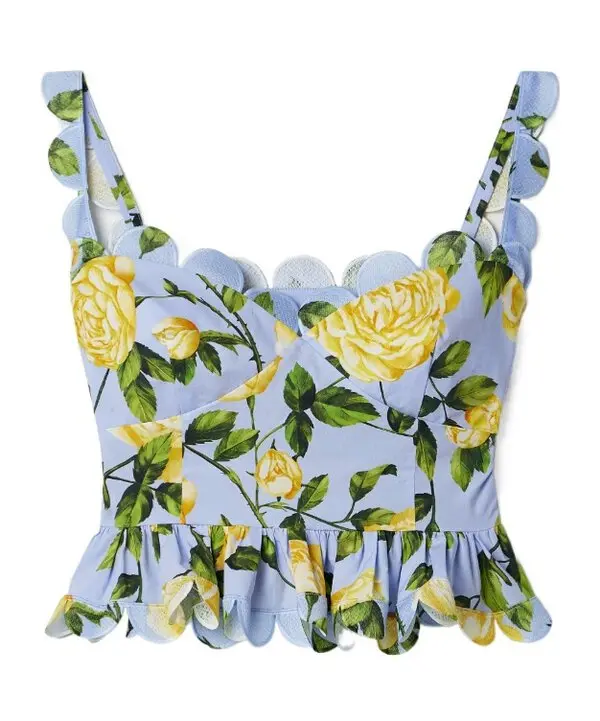 Oscar De La Renta Scalloped Edge Cropped Top - Blue