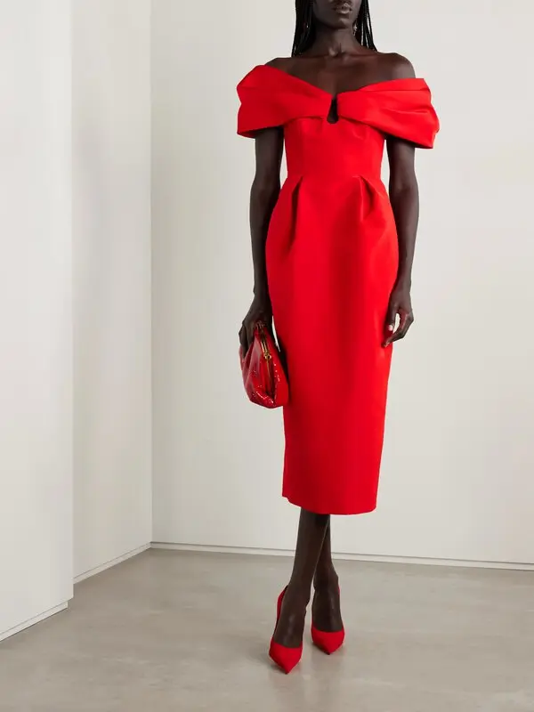 Carolina Herrera Off-the-shoulder Pleated Midi Dress