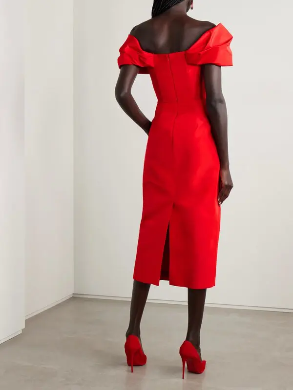 Carolina Herrera Off-the-shoulder Pleated Midi Dress