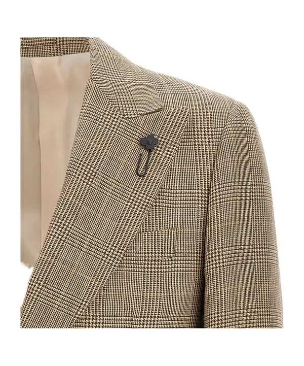 LARDINI Plaid Check Blazer Jacket - Brown
