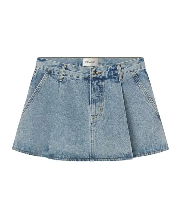 FRAME Low Rise Denim Skirt With Pleated Hem