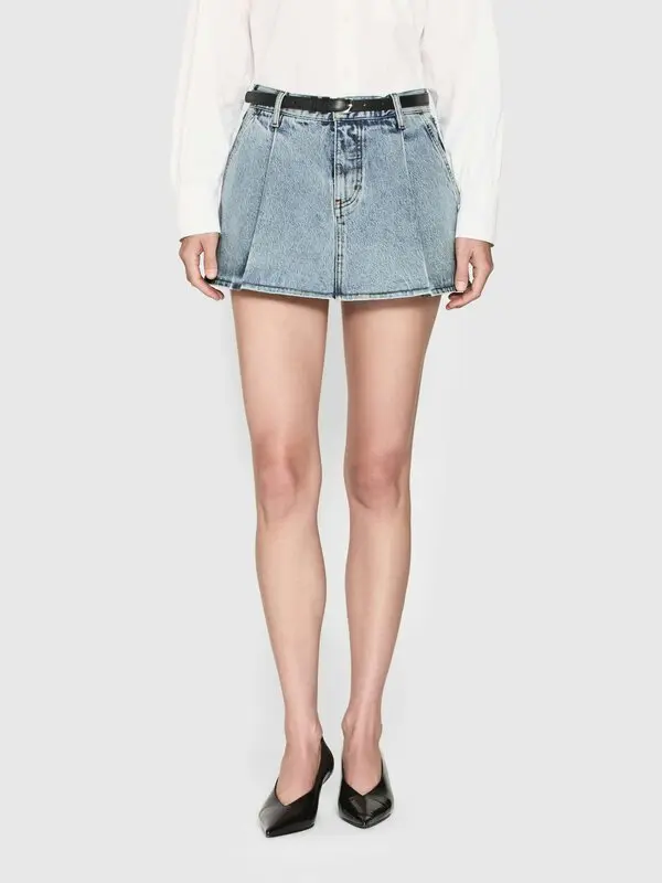 FRAME Low Rise Denim Skirt With Pleated Hem