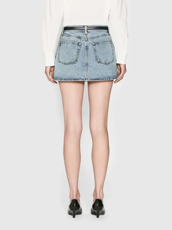 FRAME Low Rise Denim Skirt With Pleated Hem