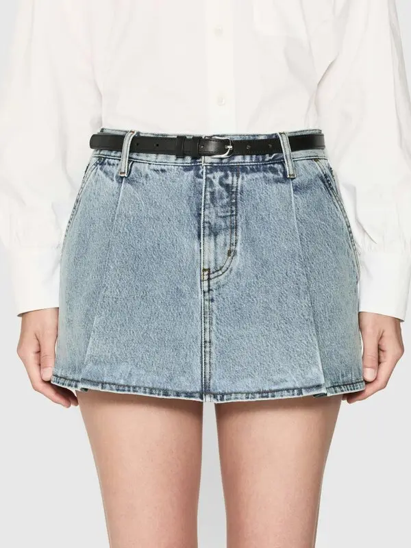 FRAME Low Rise Denim Skirt With Pleated Hem