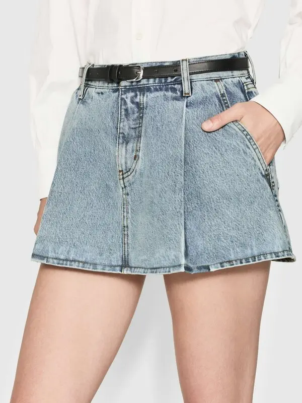FRAME Low Rise Denim Skirt With Pleated Hem