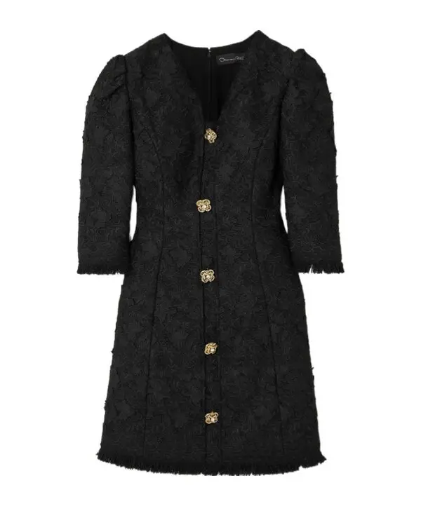 Oscar De La Renta Embroidered Tweed Mini Dress - Black