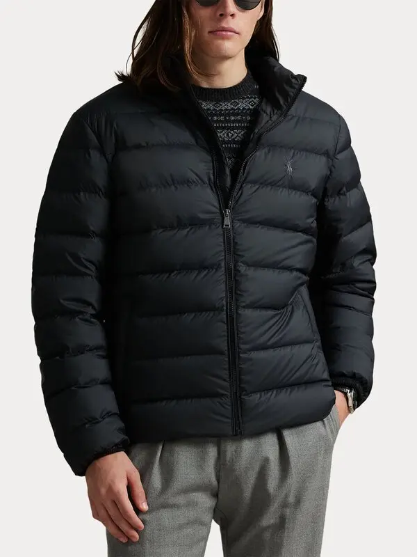 Polo Ralph Lauren Logo Embroidered Zip-up Puffer Jacket - Black