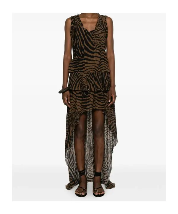 Blumarine Sleeveless High-low Zebra Print Dress - Black