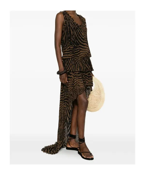 Blumarine Sleeveless High-low Zebra Print Dress - Black