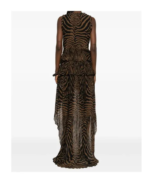 Blumarine Sleeveless High-low Zebra Print Dress - Black