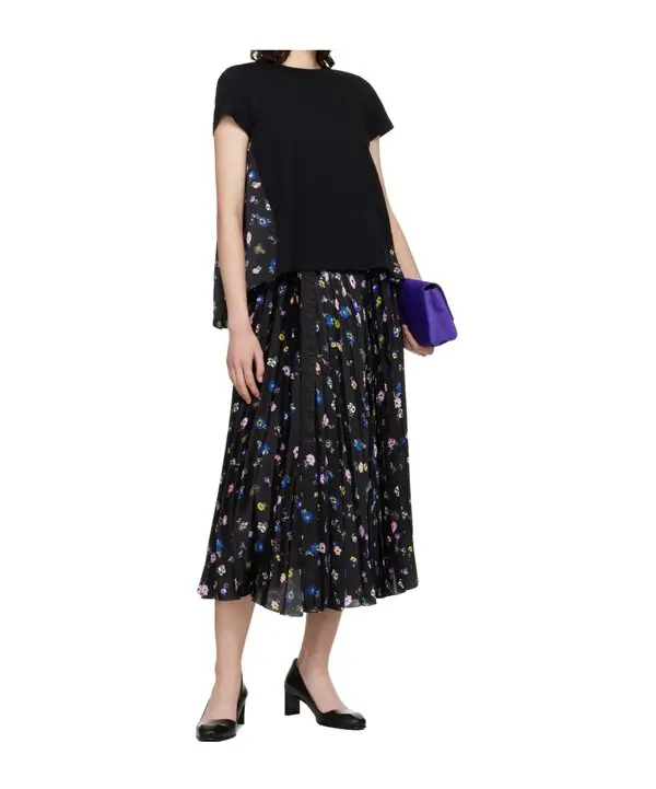 Sacai Pleated Floral Wrap Skirt