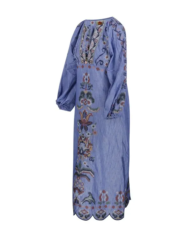 Farm Rio Embroidered Tie-neck Maxi Dress