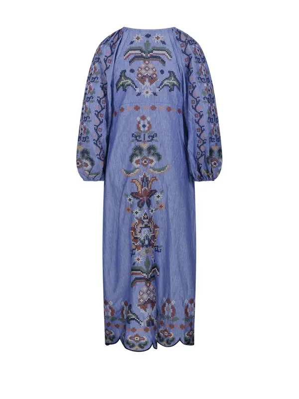 Farm Rio Embroidered Tie-neck Maxi Dress