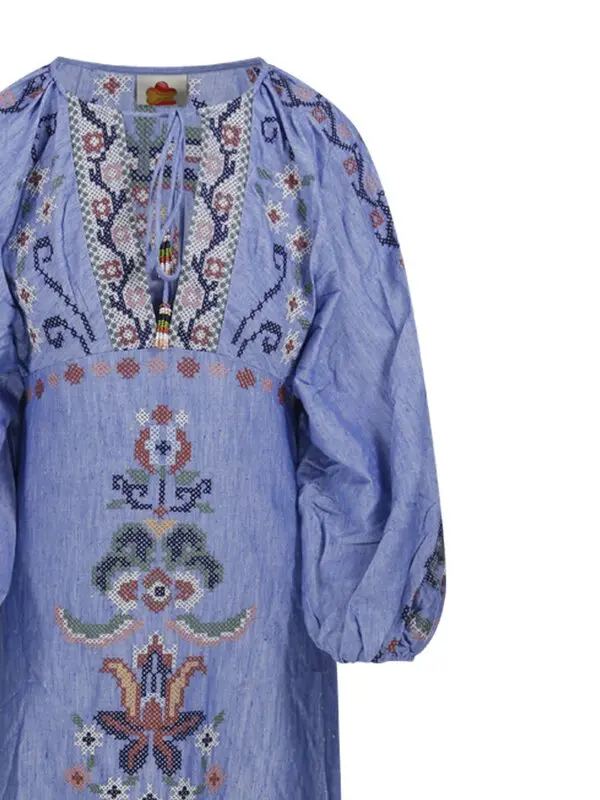 Farm Rio Embroidered Tie-neck Maxi Dress