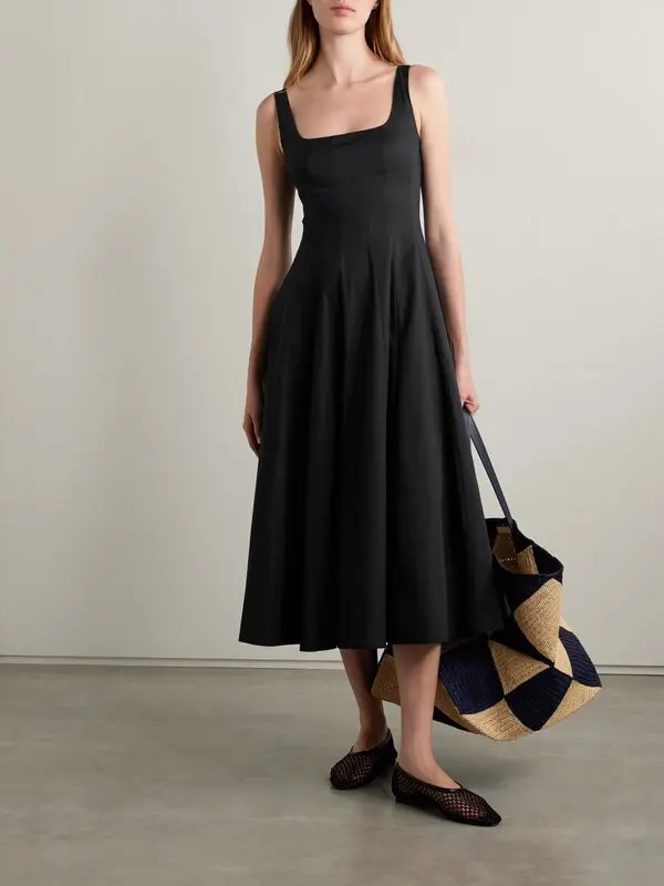 Staud Wells Pleated Midi Dress - Black