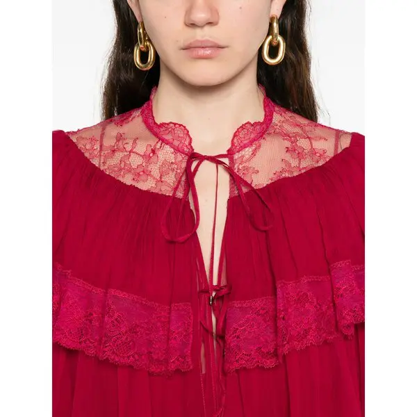 Chloé Long Sleeve Tiered Lace Trim Dress