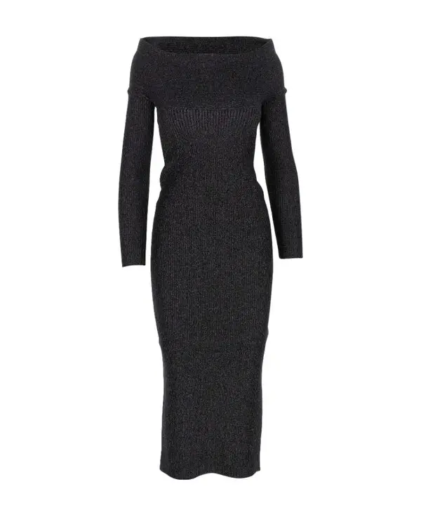 Khaite Off-the-shoulder Long Sleeve Ribbed Knit Midi Dress