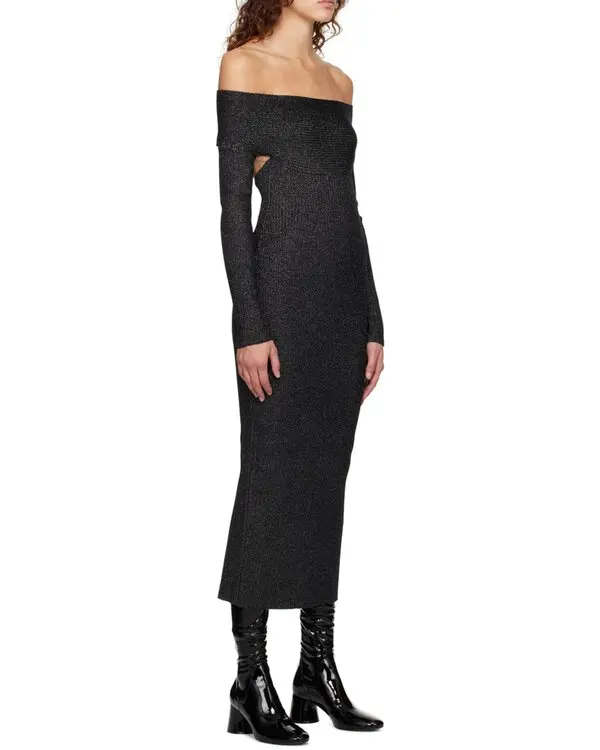Khaite Off-the-shoulder Long Sleeve Ribbed Knit Midi Dress