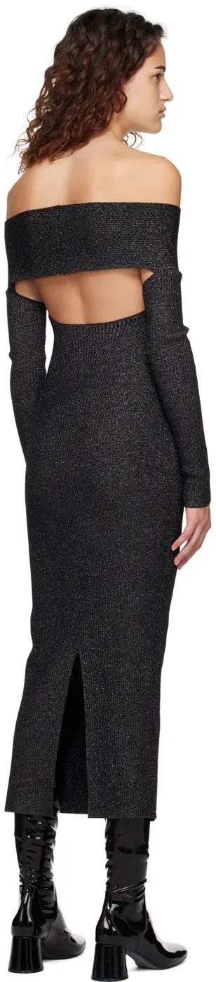 Khaite Off-the-shoulder Long Sleeve Ribbed Knit Midi Dress