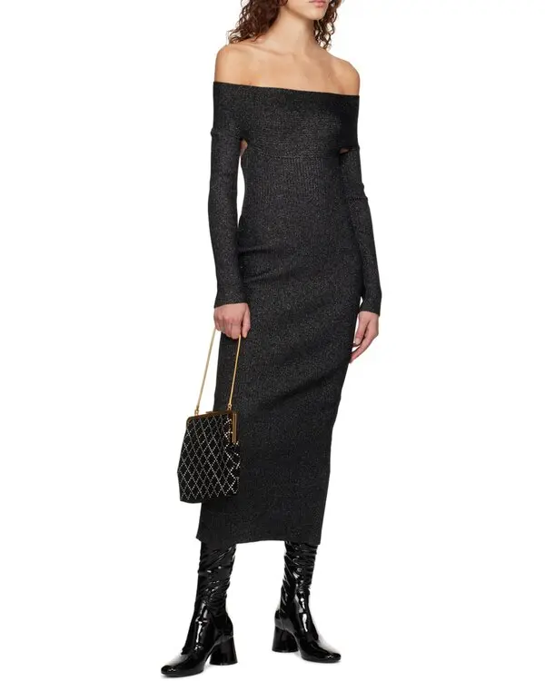 Khaite Off-the-shoulder Long Sleeve Ribbed Knit Midi Dress