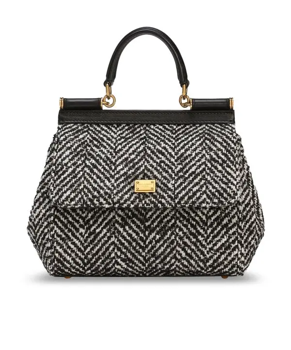Dolce & Gabbana Sicily Medium Chevron Handbag - Black