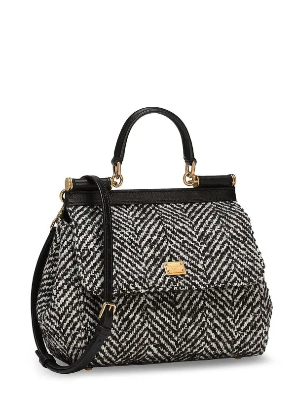 Dolce & Gabbana Sicily Medium Chevron Handbag - Black