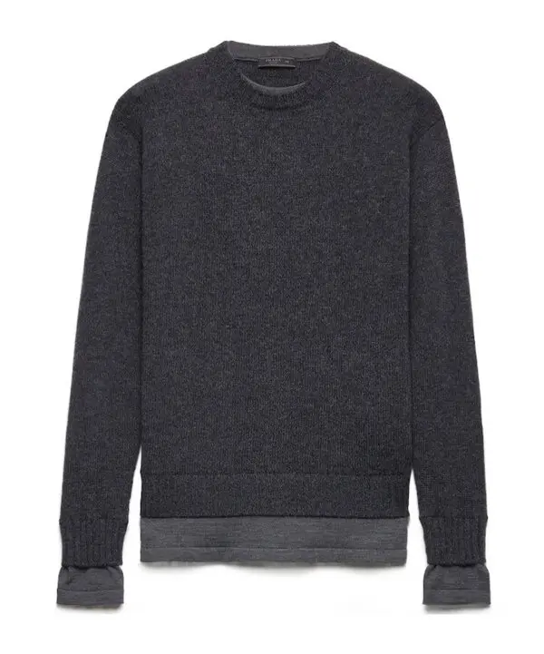 Prada Long-sleeved Crewneck Jumper In Cashmere - Anthracite Gray
