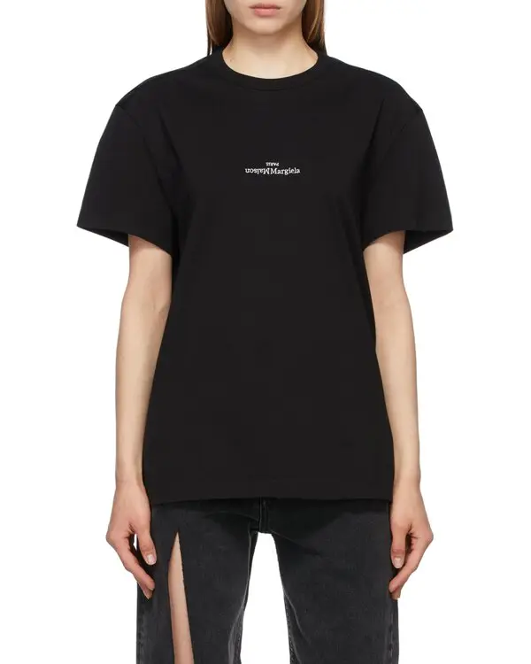 MAISON MARGIELA Logo Embroidered Crewneck T-shirt - Black
