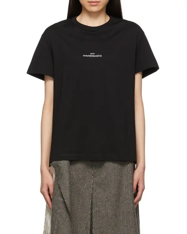 MAISON MARGIELA Logo Embroidered Crewneck T-shirt - Black