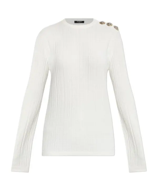 Balmain Logo Monogram Jumper With Embellished Shoulders - White