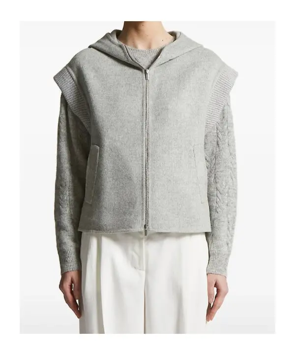Peserico Hooded Knit Vest With Zip Front And Patch Pockets