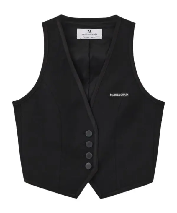 Marissa Chiara V-neck Buttoned Vest - Black