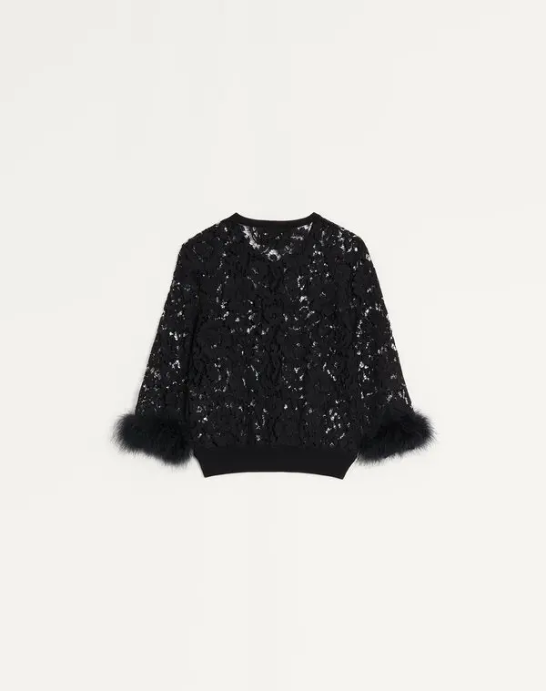 Valentino Garavani Lace Feather-trim Cardigan