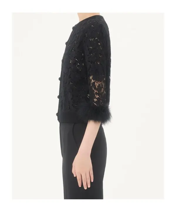 Valentino Garavani Lace Feather-trim Cardigan