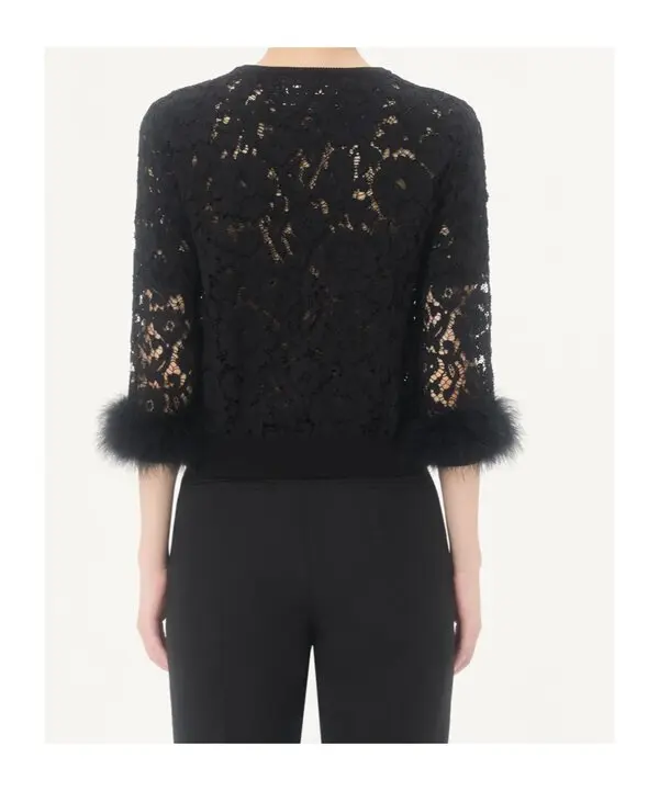 Valentino Garavani Lace Feather-trim Cardigan