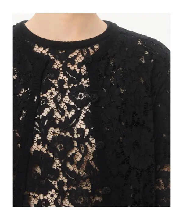 Valentino Garavani Lace Feather-trim Cardigan