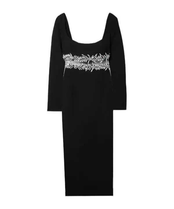 Oscar De La Renta Embellished Tulle Insert Dress