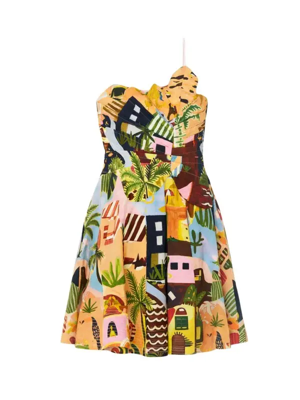 Farm Rio One-shoulder Mini Dress With Pleated Details - Multicolor