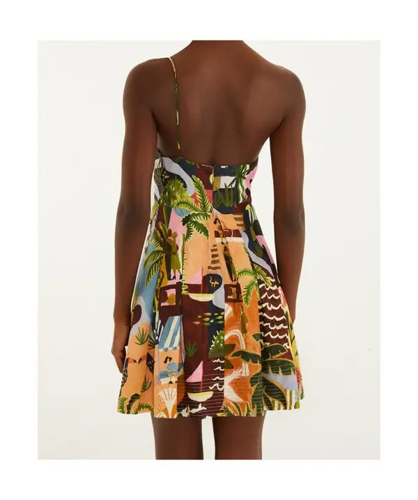 Farm Rio One-shoulder Mini Dress With Pleated Details