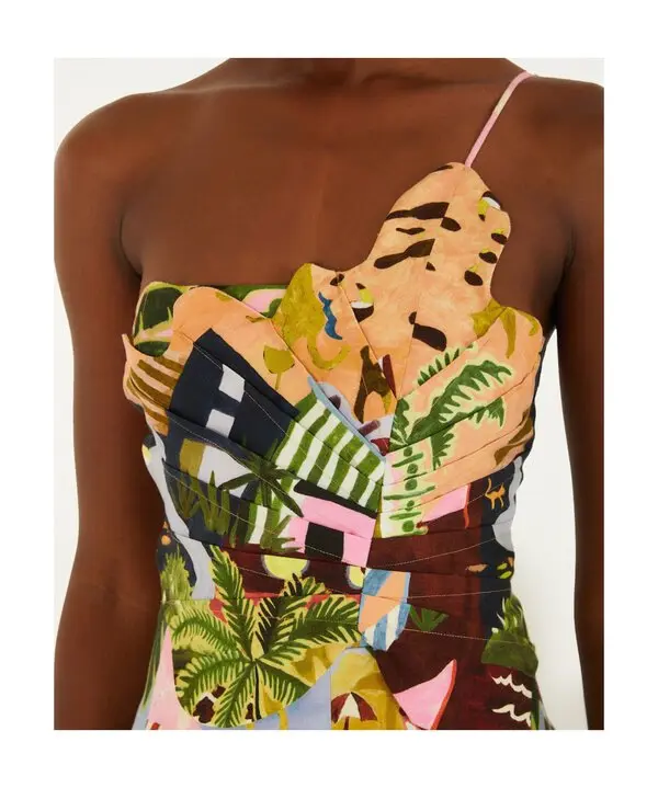 Farm Rio One-shoulder Mini Dress With Pleated Details