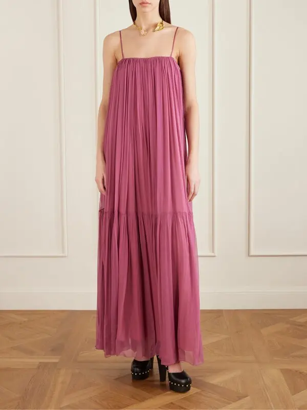 Chloé Pleated Maxi Dress With Spaghetti Straps - No